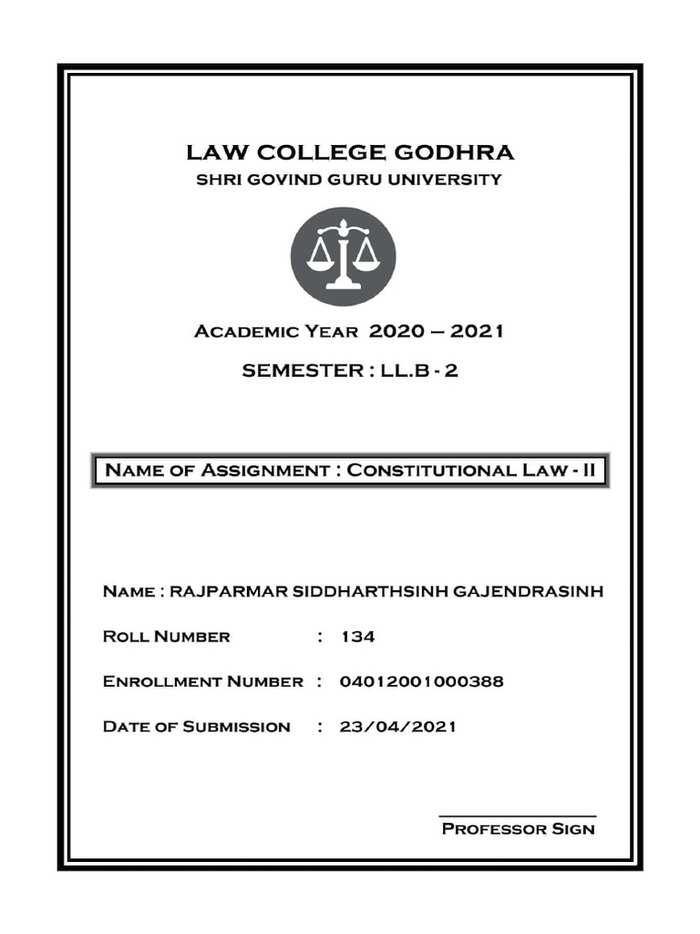 S Ɪ (Assignment) Constitutional Law - II | PDF