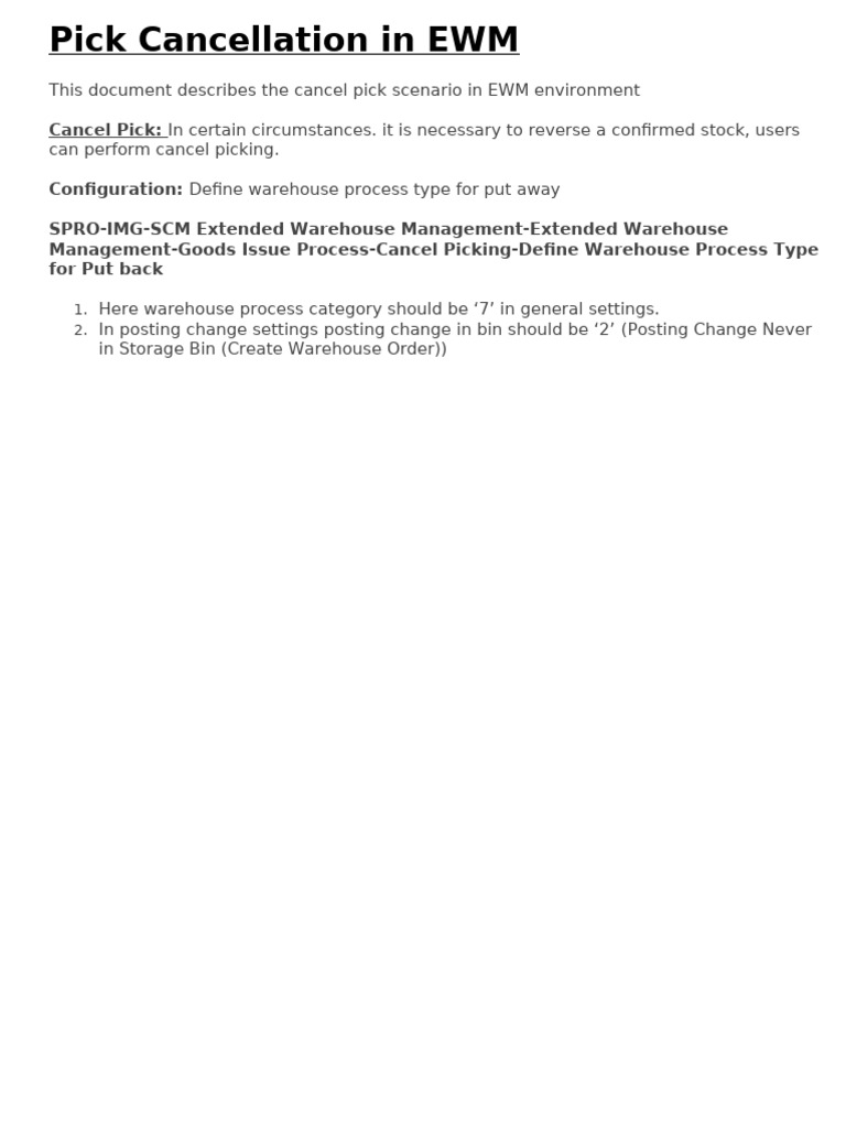 EWM-Pick Cancellation CK Reddy | PDF | Warehouse | Computing