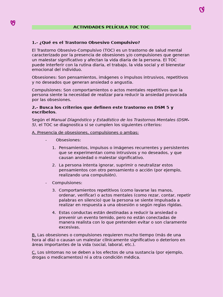ANALISIS PELICULA TOC Psicologia | PDF | Desorden obsesivo compulsivo ...