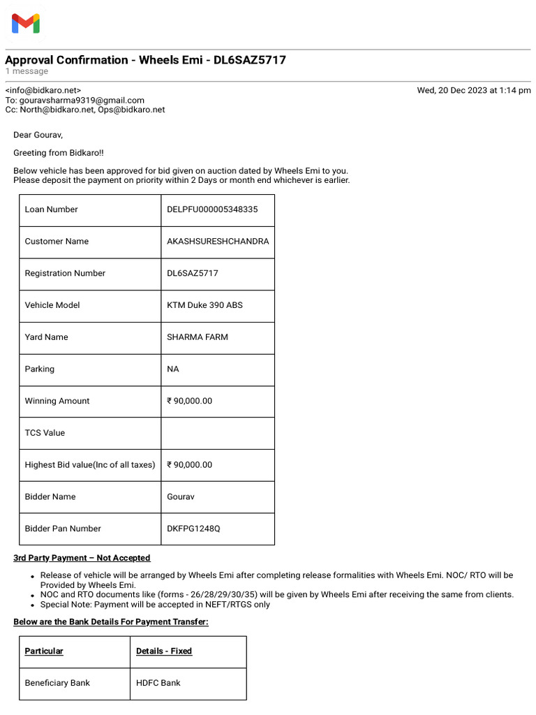Gmail - Approval Confirmation - Wheels Emi - DL6SAZ5717 | PDF