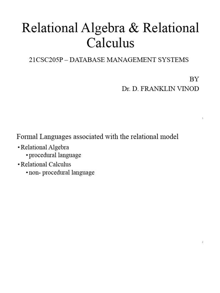 2 3 Relational Algebra Relational Calculus Pdf Relational Model Mathematics