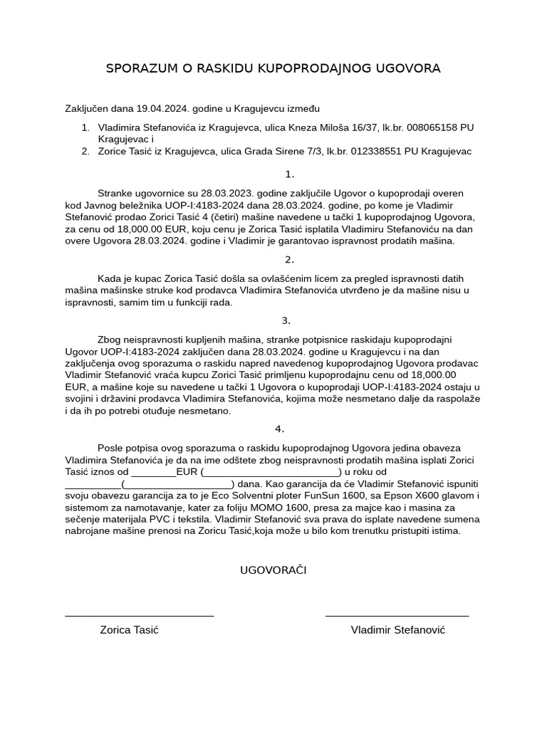 Sporazum o raskidu Ugovora modifikovan | PDF