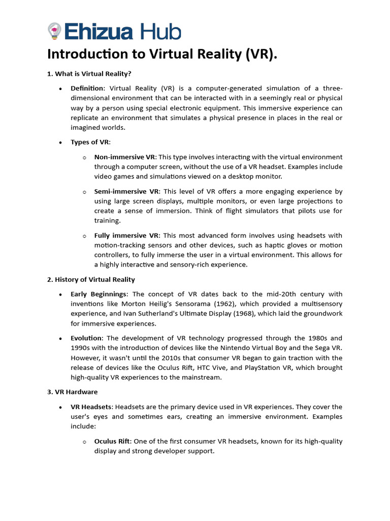 Introduction To Virtual Reality | PDF | Virtual Reality | Computing