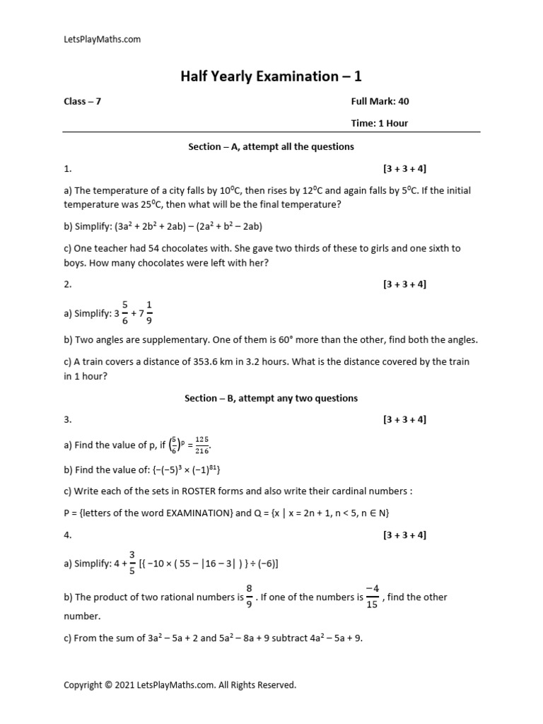 Half Yearly Examinationâ "1 | PDF