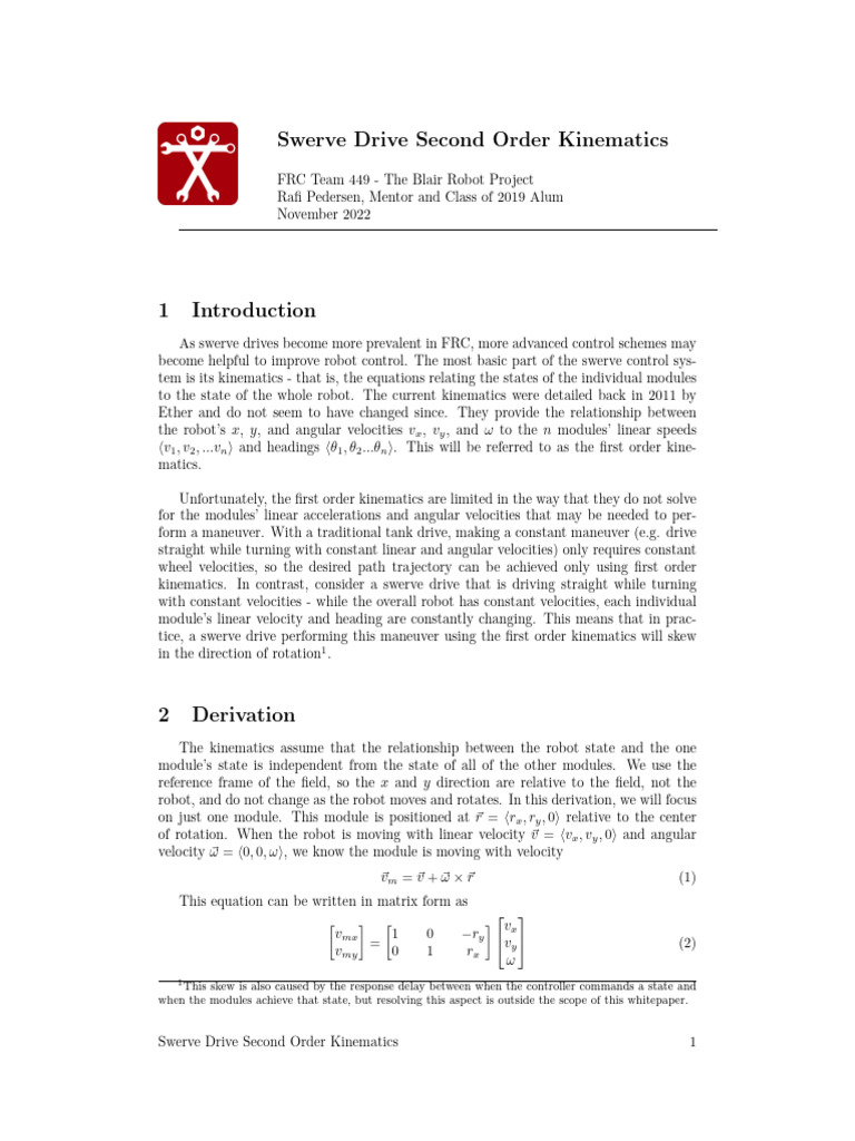 Swerve Drive Second Order Kinematics | PDF | Kinematics | Acceleration
