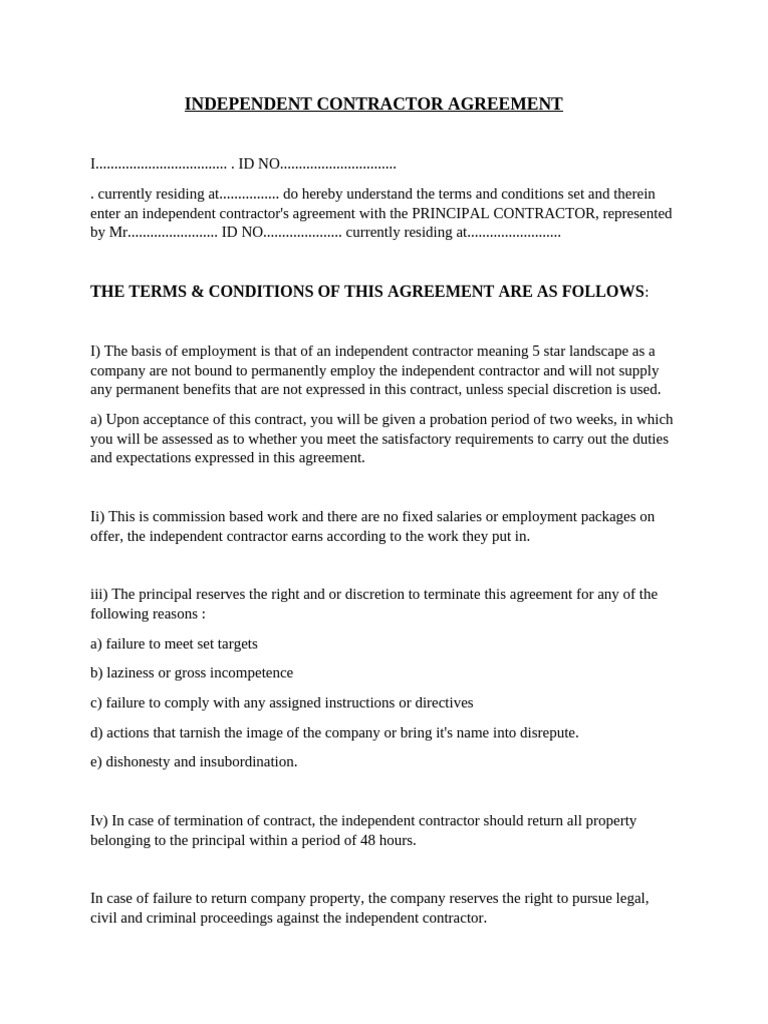 Independent Contractor Agreement | PDF | Employment | Business