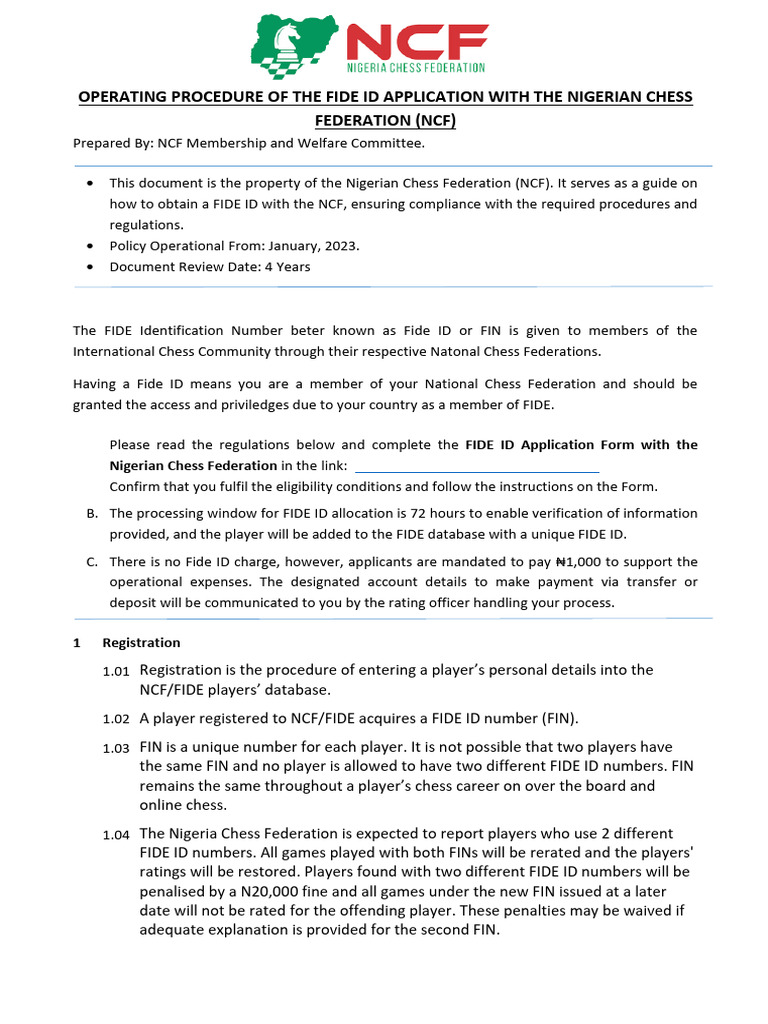 Operating Procedure of The FIDE ID Application With The NCF | PDF