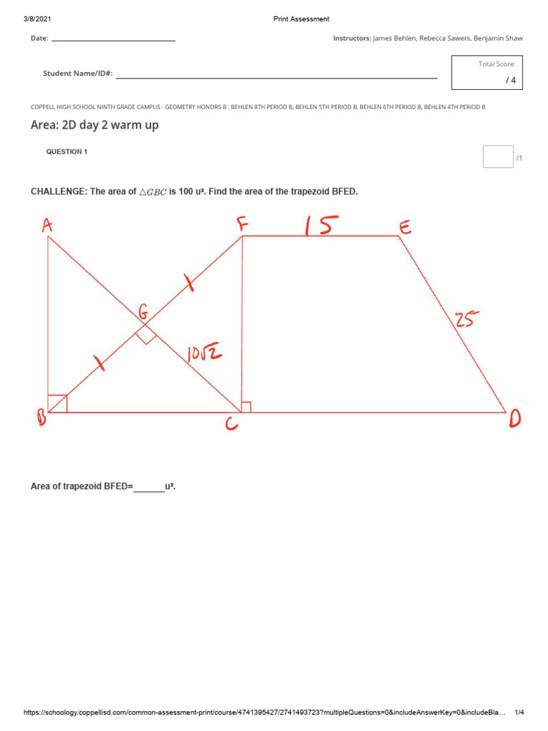 Area 2D Day 2 Warm Up SCHOOLOGY PDF Copy 2 | PDF | Area | Euclidean ...