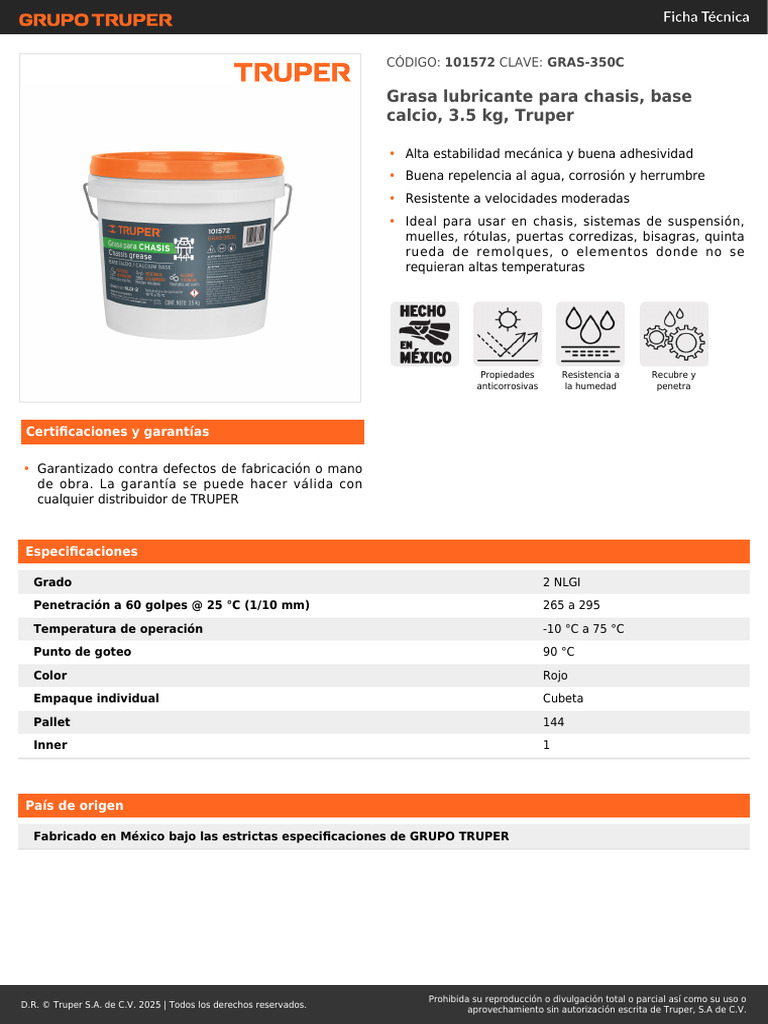 Grasa Lubricante para Chasis Truper | PDF