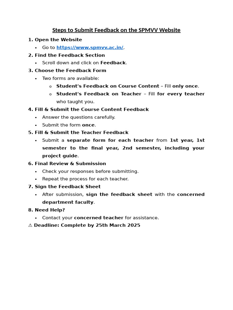 SPMVV Feedback Submission Guide | PDF