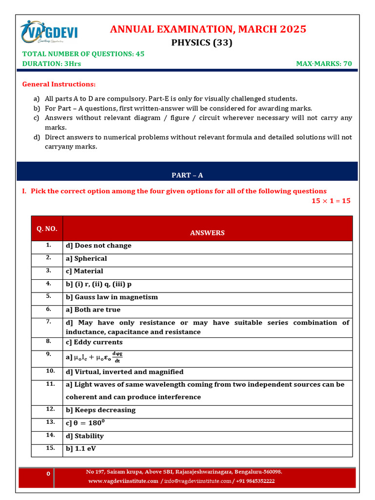 Ii Puc Physics - Answers 2025 | PDF | Magnetic Field | Energy Level