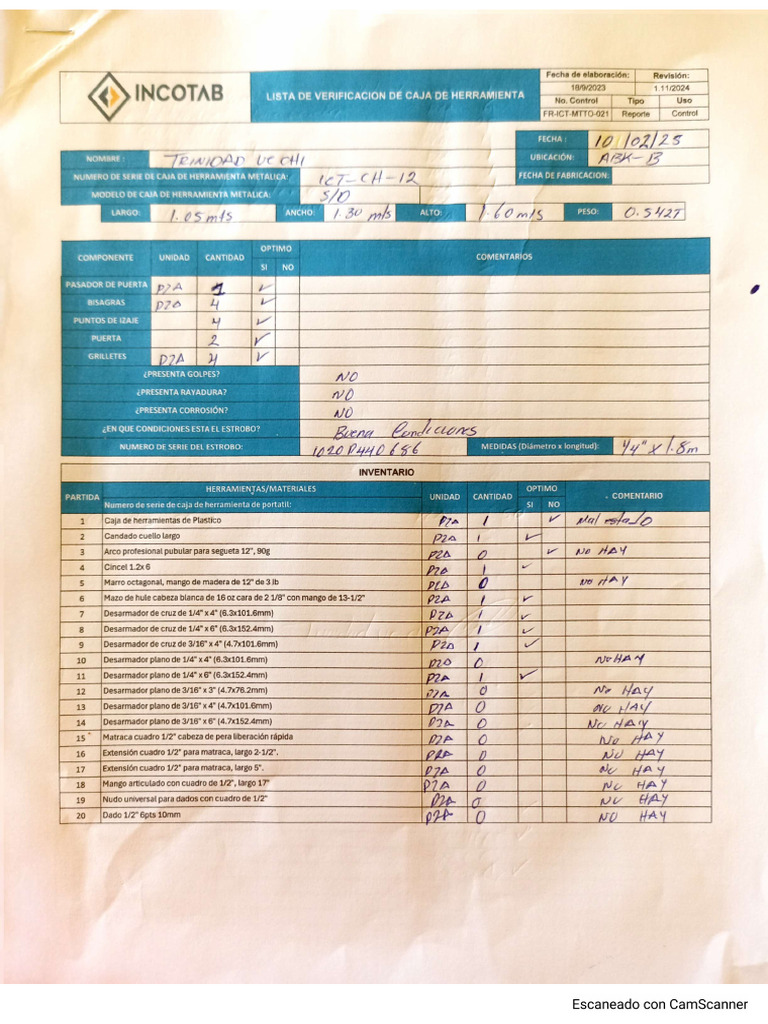 Chekc List, Inventario y Solicitud de Materiales Abk-B | PDF