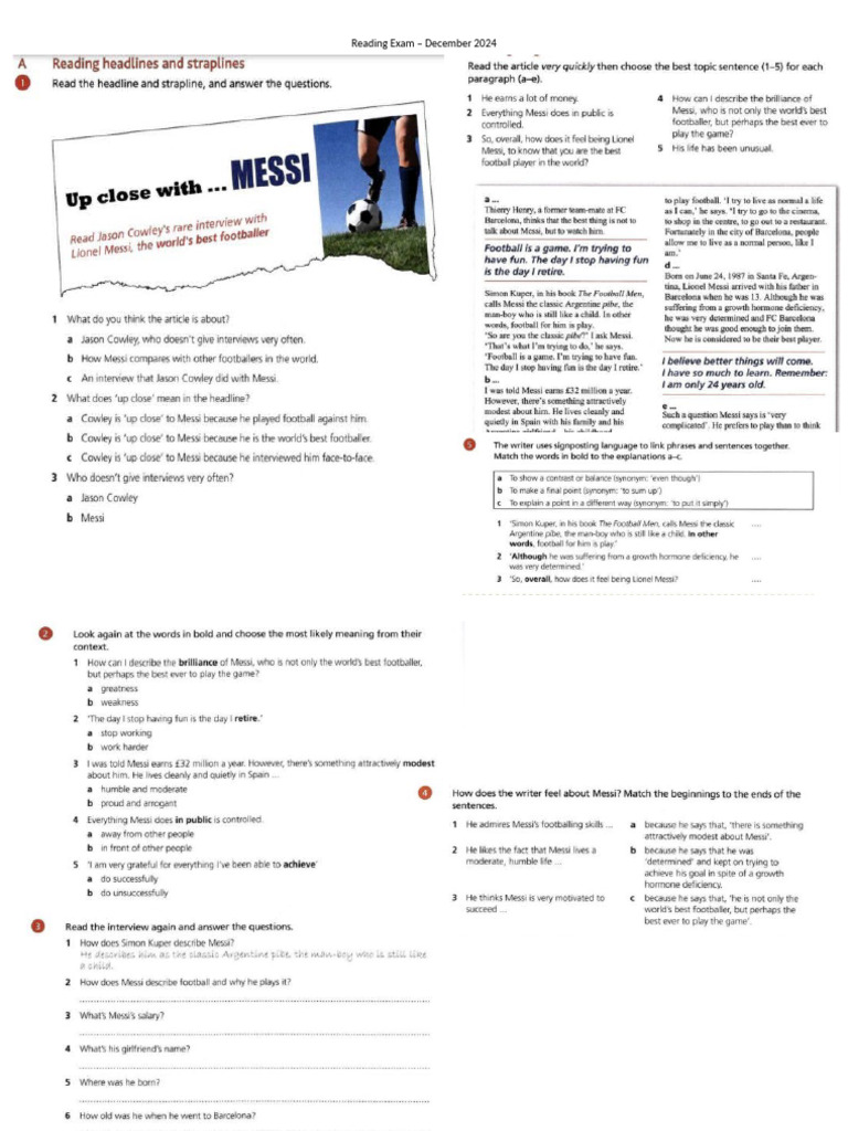 Reading Exam - December 2024 | PDF