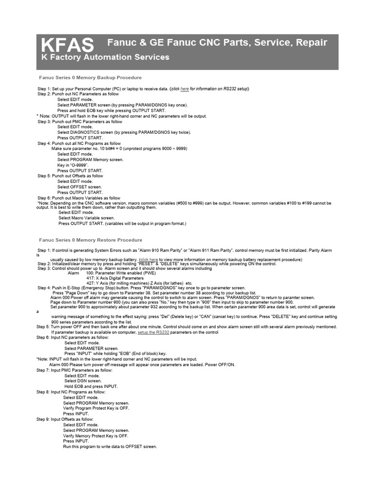 Fanuc 0 Memory Backup Procedure | PDF | Parameter (Computer Programming) | Computer Programming