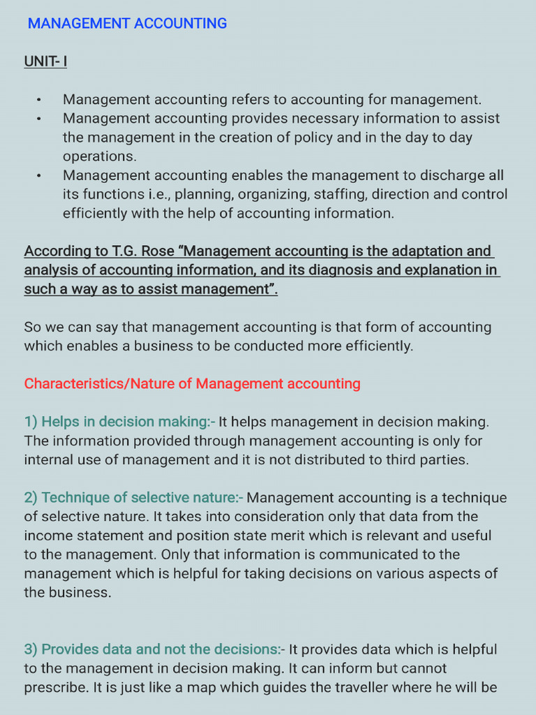 Introduction To Management Accounting Unit 1 | PDF