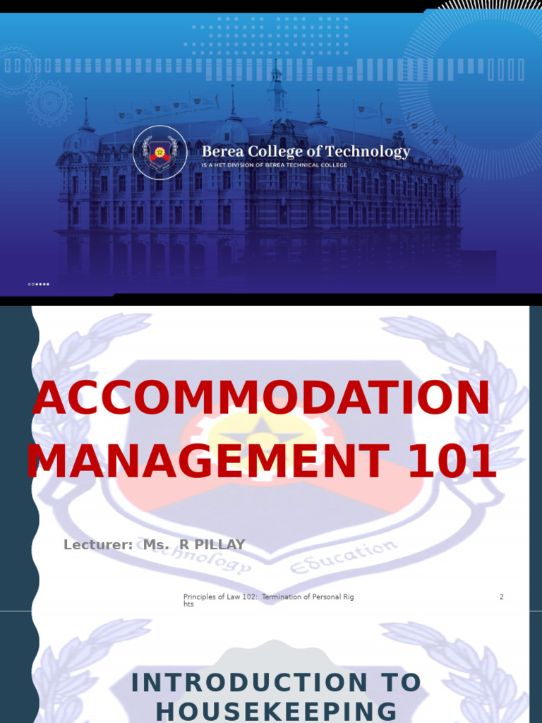 Accom Man Lesson 1 Week 1(1) | PDF | Housekeeping | Home