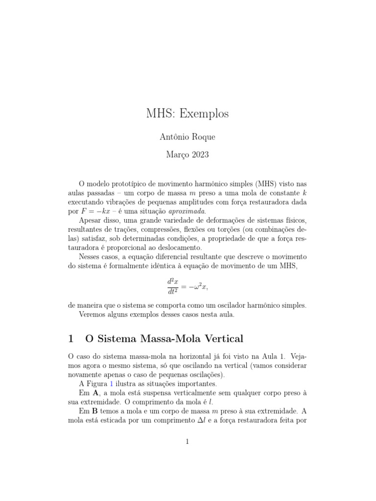 Aula3 MHS exemplos | PDF | Pêndulo | Massa