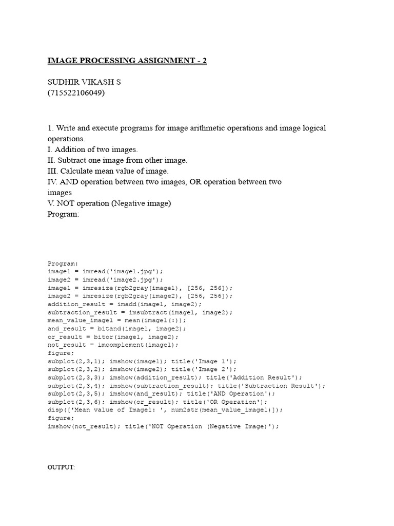 IMAGE PROCESSING ASSIGNMENT - 2 | PDF | Mathematics | Arithmetic