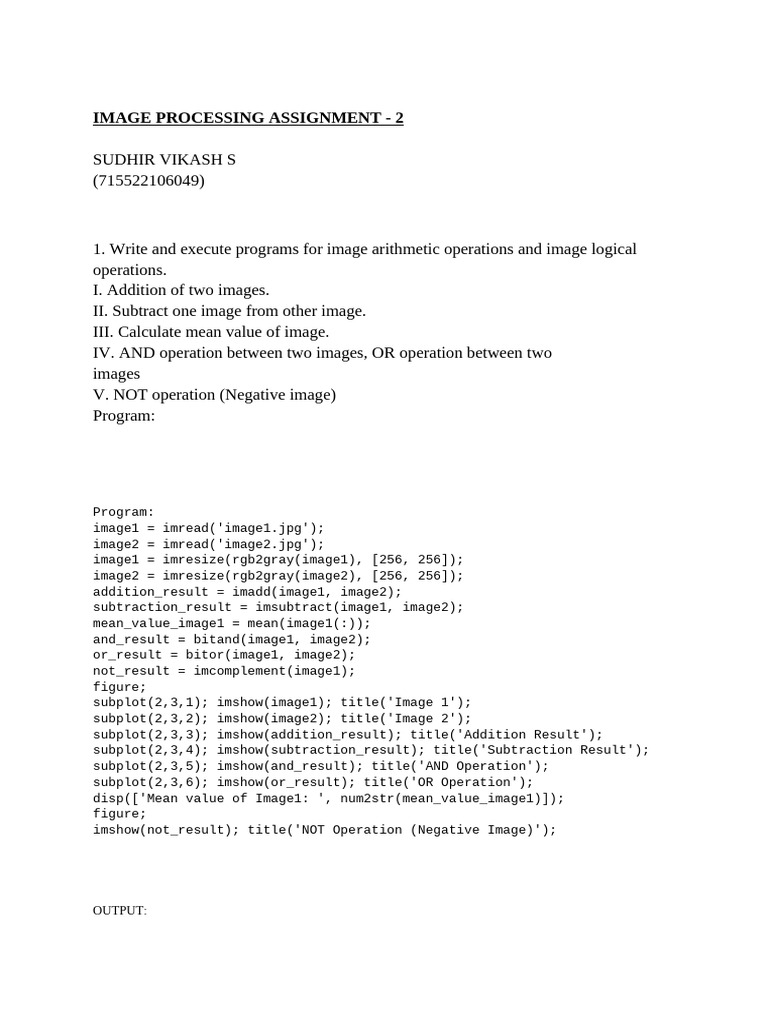 IMAGE PROCESSING ASSIGNMENT - 2 | PDF | Arithmetic | Mathematics
