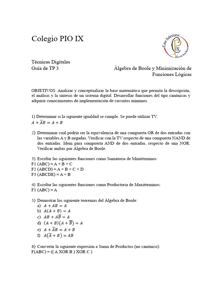 TD Guia 3 | PDF | Puerta lógica | Álgebra de Boole