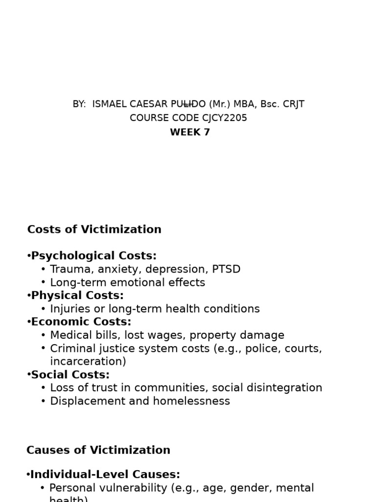 Victimology Victimization Week 7 | PDF | Crimes | Crime & Violence