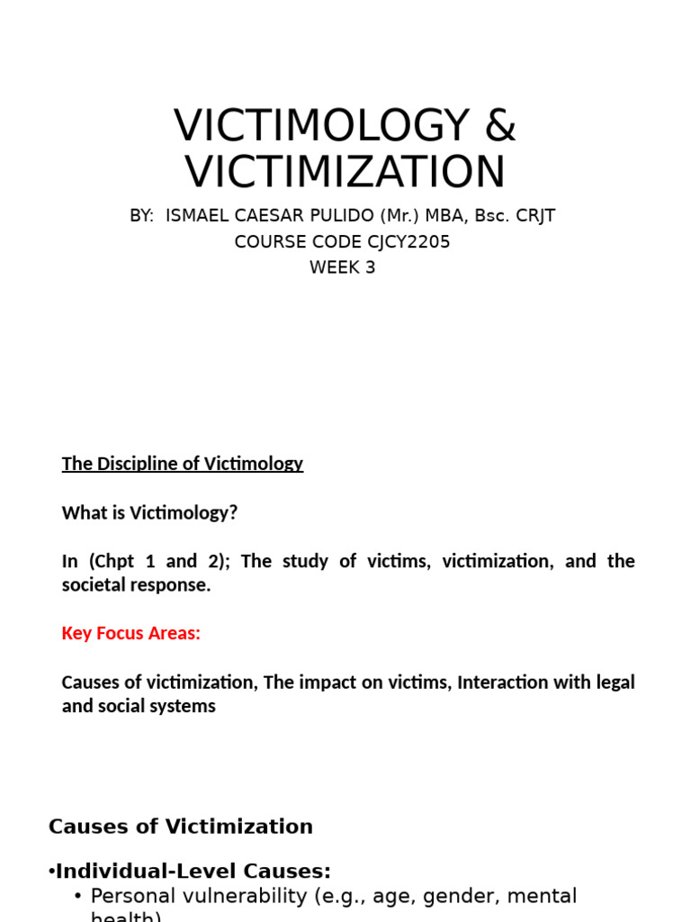 Victimology Victimization Week 3 | PDF | Crimes | Crime & Violence