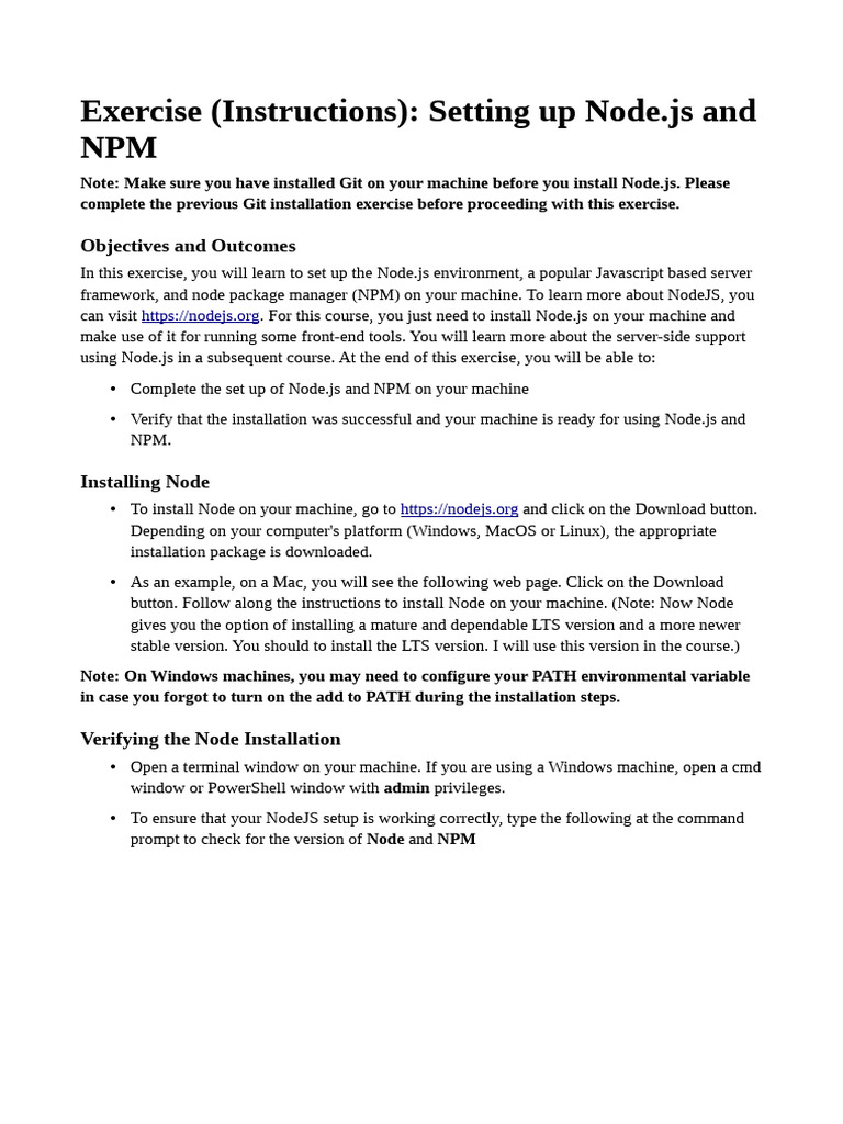 11 - excersice - Setting up Node.js and NPM | PDF 11 - excersice - Setting up Node.js and NPM | PDF