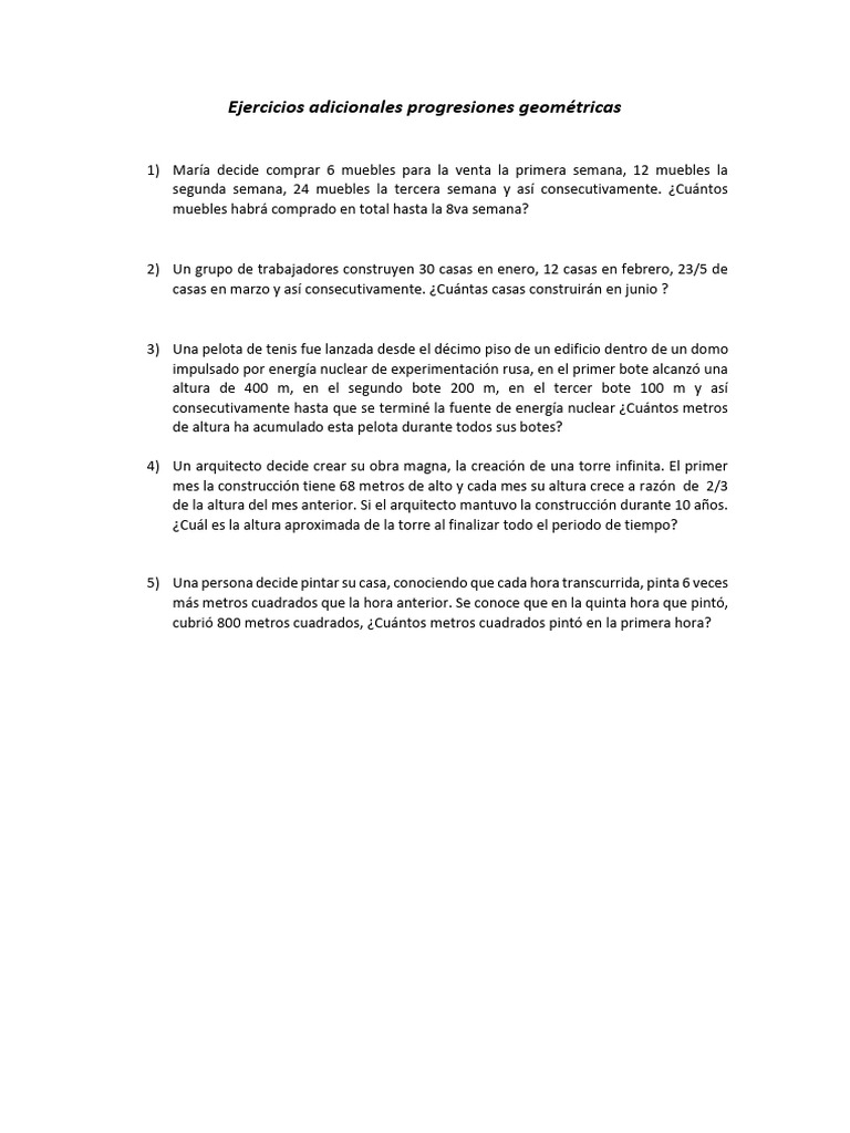 Ejercicios Adicionales Progresiones Geométricas | PDF