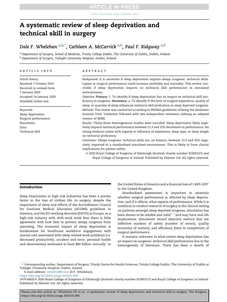 10 1016@j Surge 2020 01 004 | PDF | Sleep Deprivation | Sleep