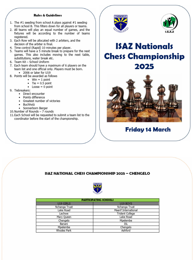 Isaz Nationals Chess Championship Schedule 2025 - Chengelo | PDF ...