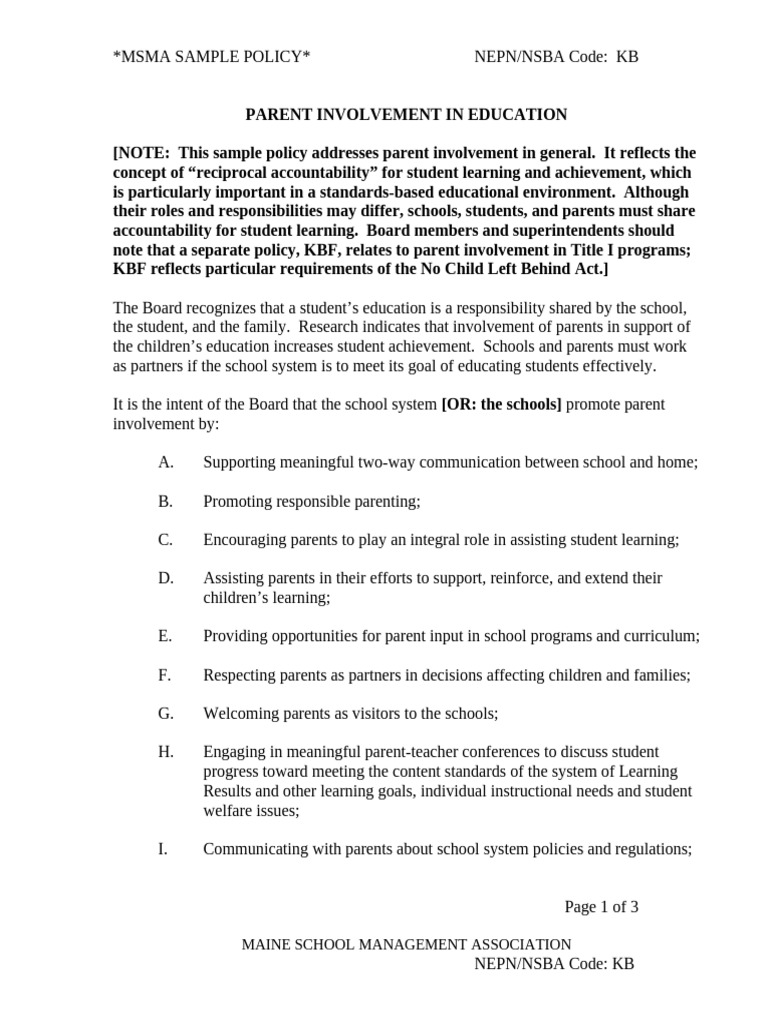 Parent Involvement Policy Guidelines | PDF | Learning | Disciplines