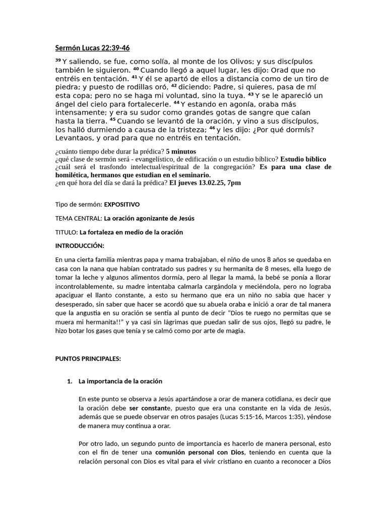 Sermón Lucas 22 39 | PDF | Oración | Jesús