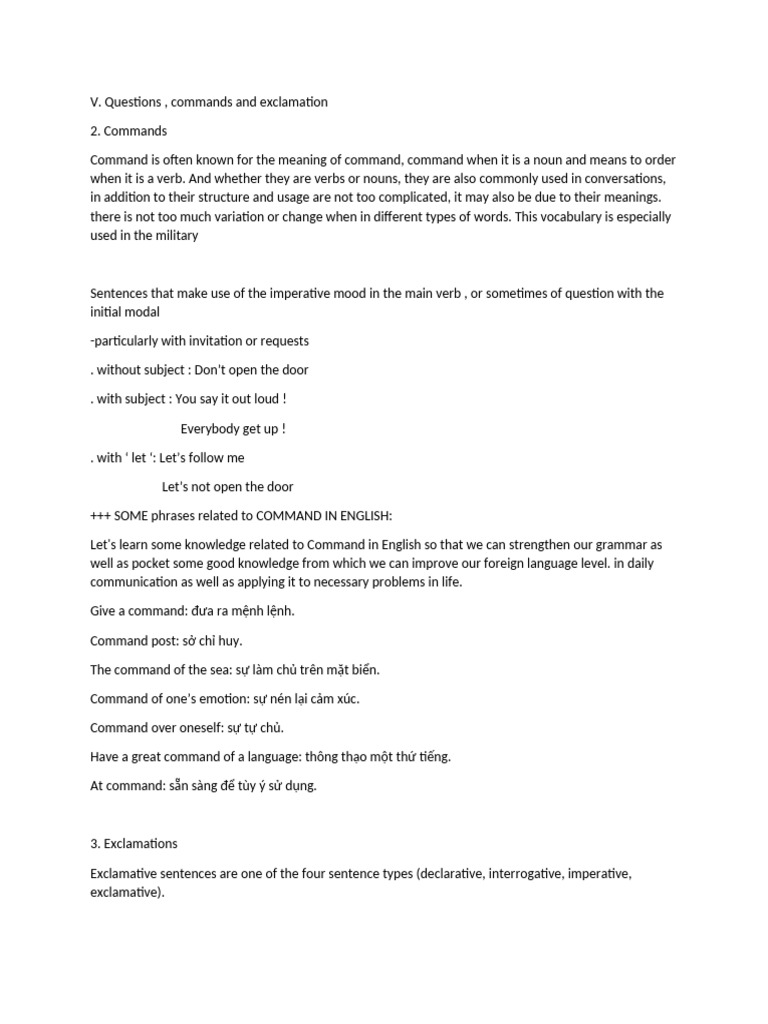 Commands Exclamation | PDF