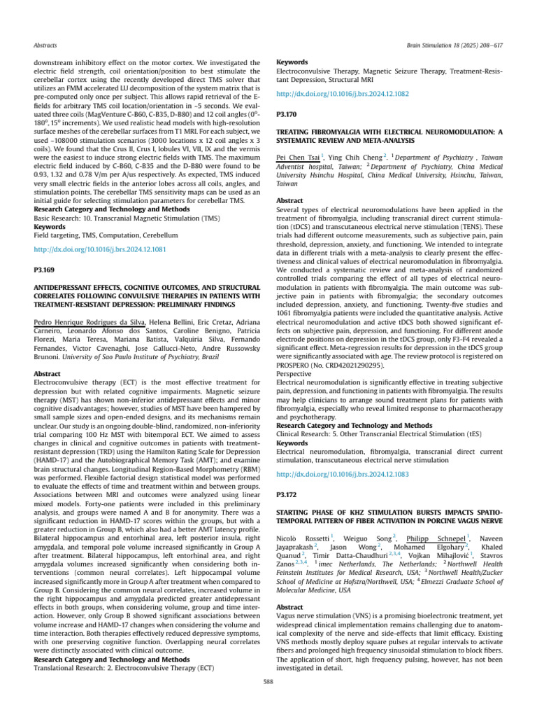 Abstracts Brain Stimulation 18 (2025) 208 617 | PDF | Fibromyalgia | Major Depressive Disorder