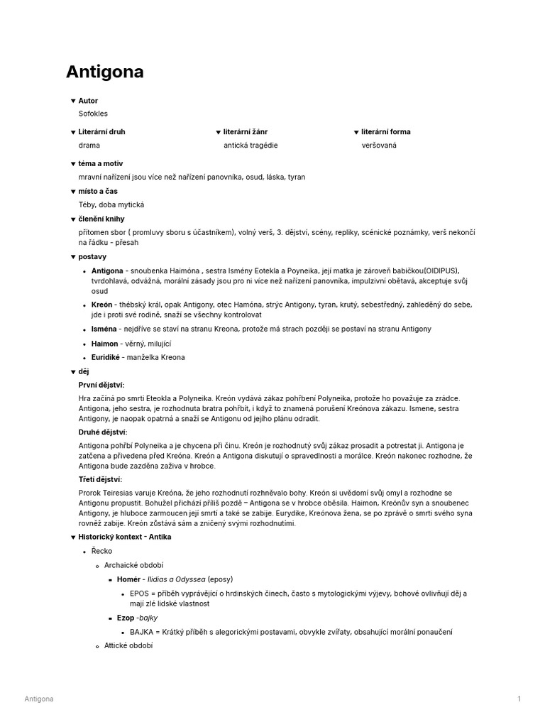 Maturita - Antigona - Rozbor | PDF