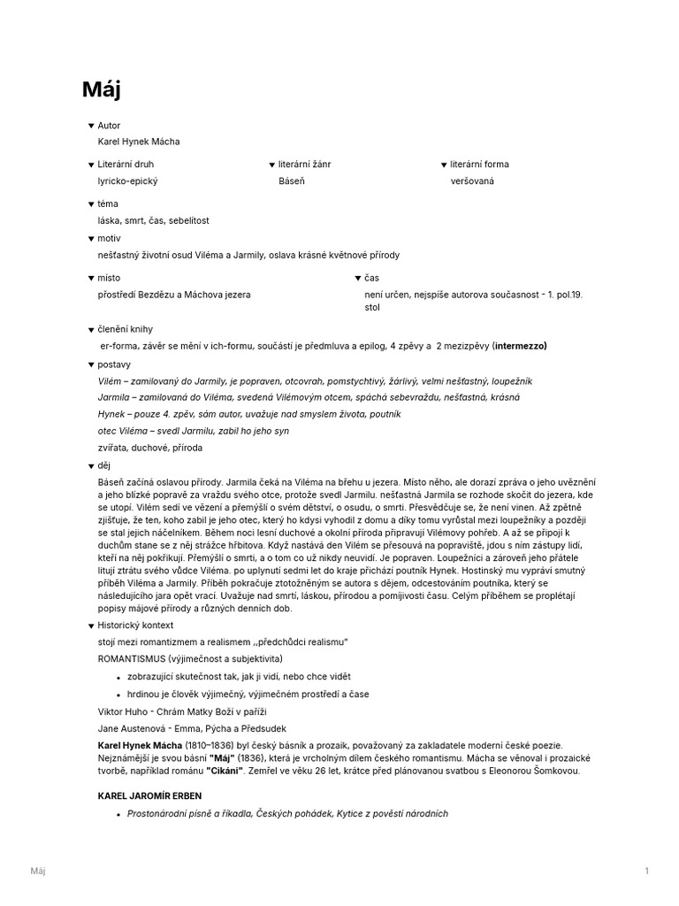 Maturita - Máj - Rozbor | PDF