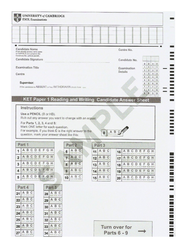 Ket Answer Sheet | PDF