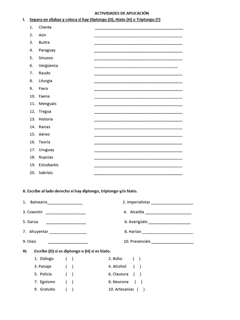 Actividades de Diptongos y Hiatos | PDF | Fonética | Voz humana