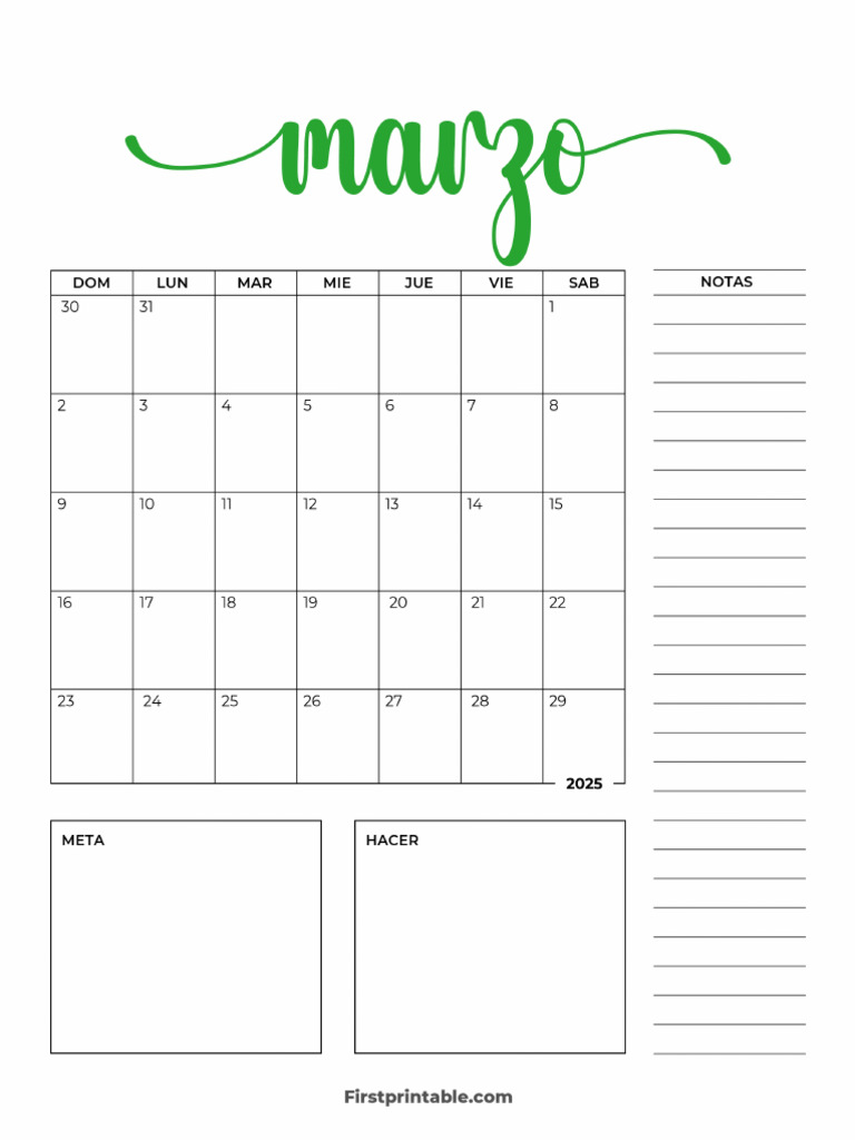 Spanish Printable March Calendar 2025 Template 32 - Firstprintable ...