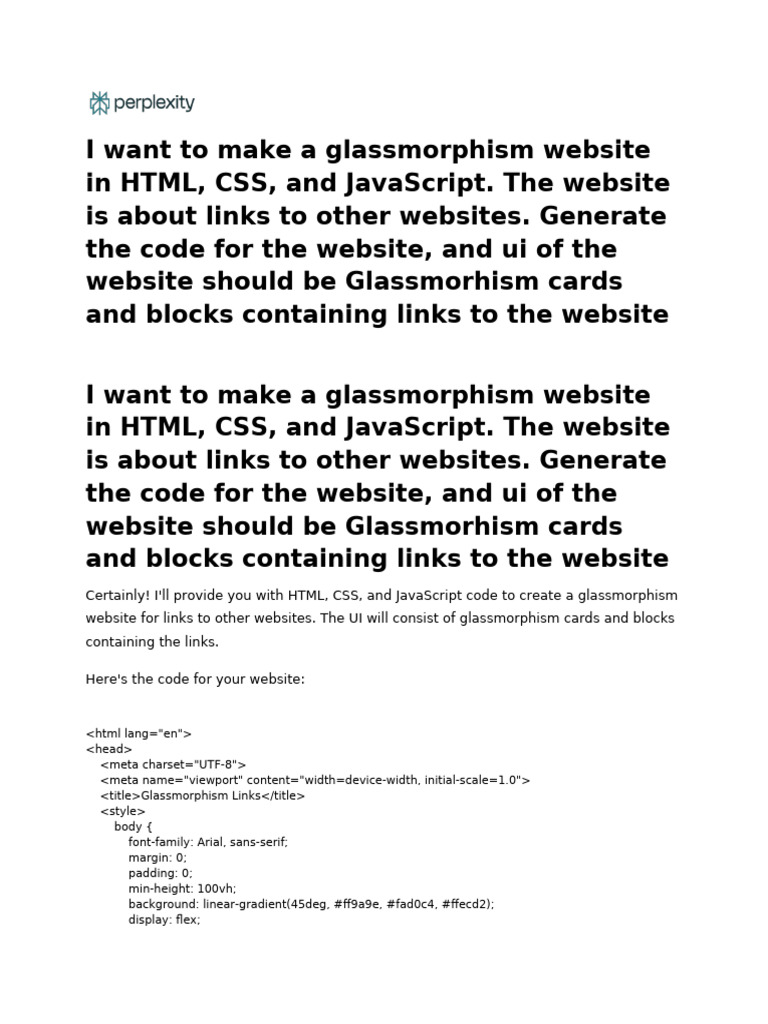 I Want To Make A Glassmorphism Website in HTML, CS | PDF | Html | Java ...