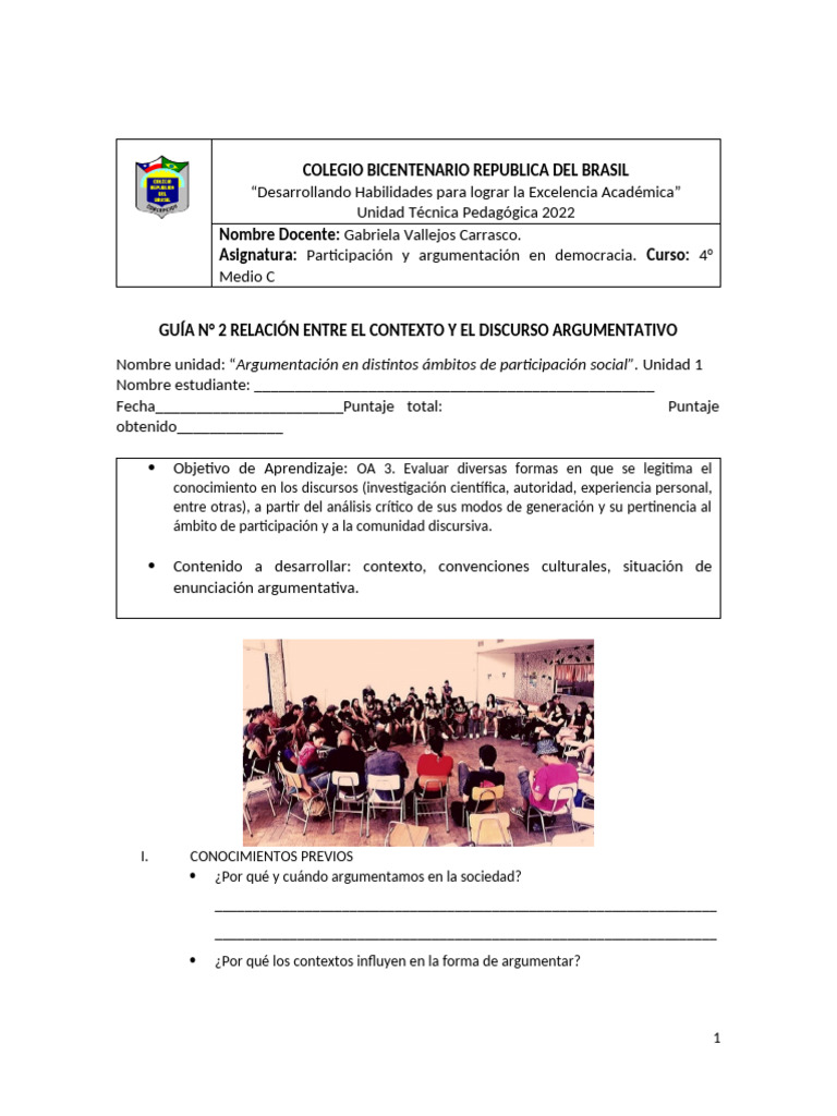 Guía 2 - Unidad 1 Argumentación en Distintos Ámbitos de Participación ...