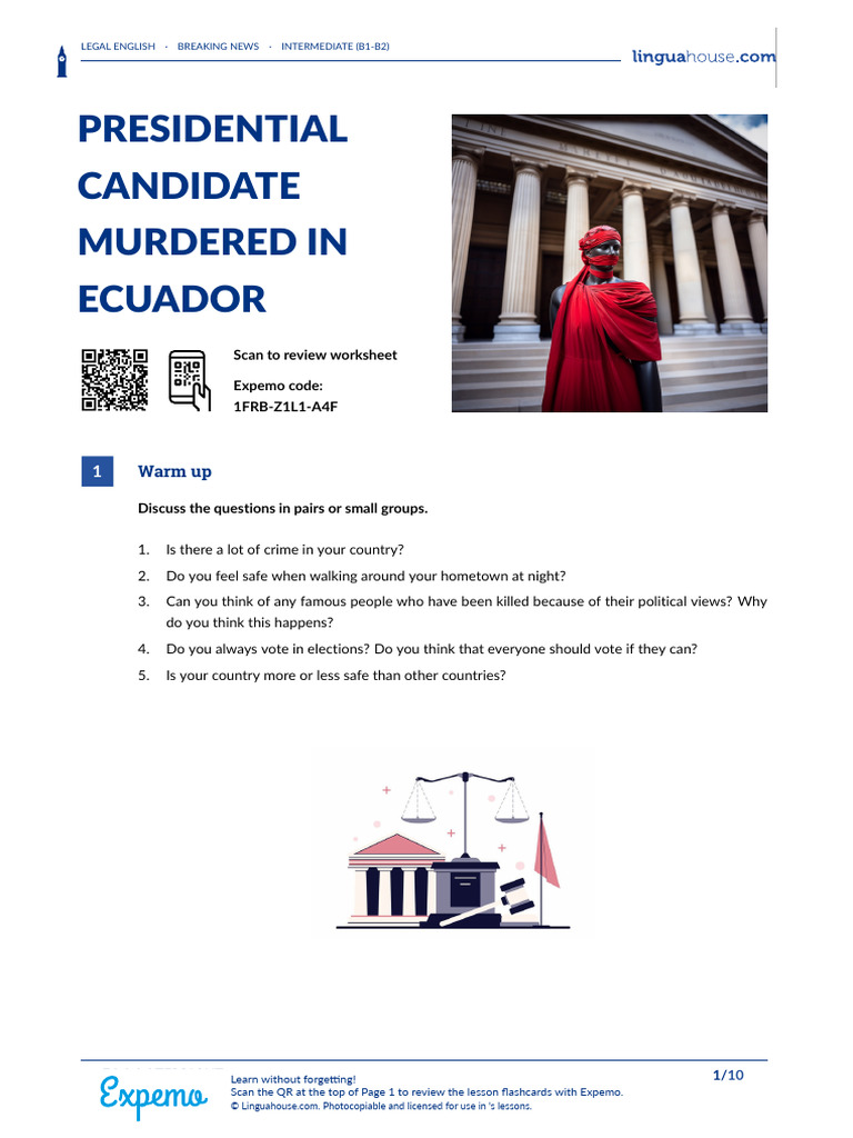 Presidential Candidate Murdered in Ecuador British English Teacher B1 ...