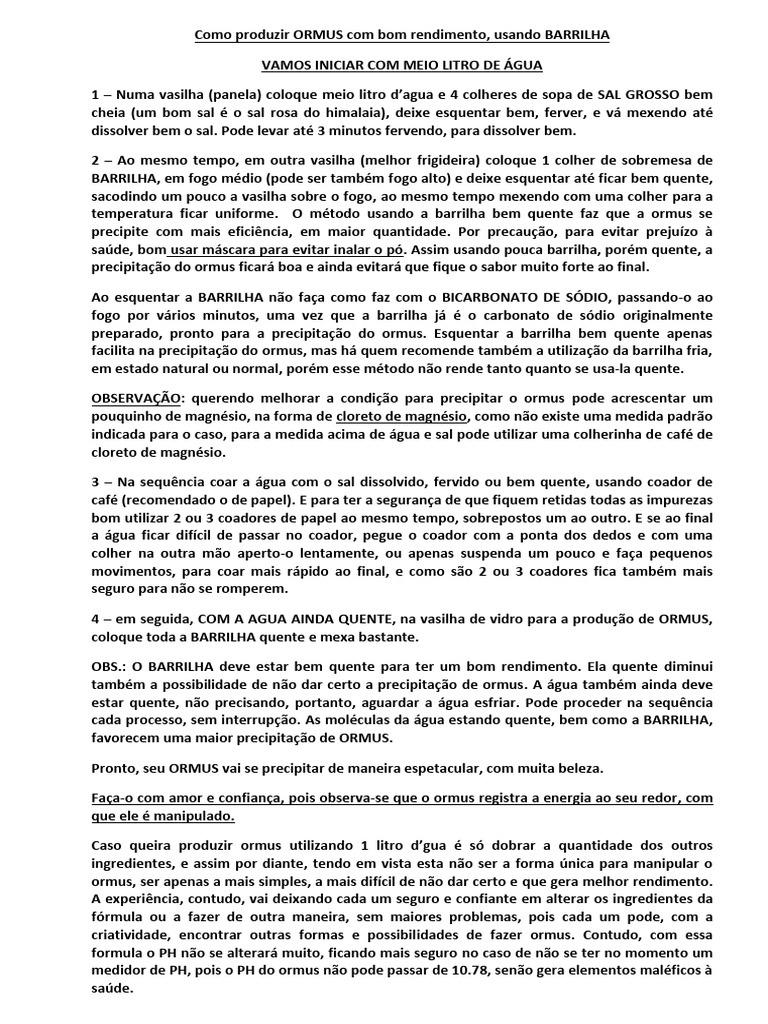 ORMUS - Como Produzi-Lo Utilizando BARRILHA | PDF | Carbonato de sódio | Tempo
