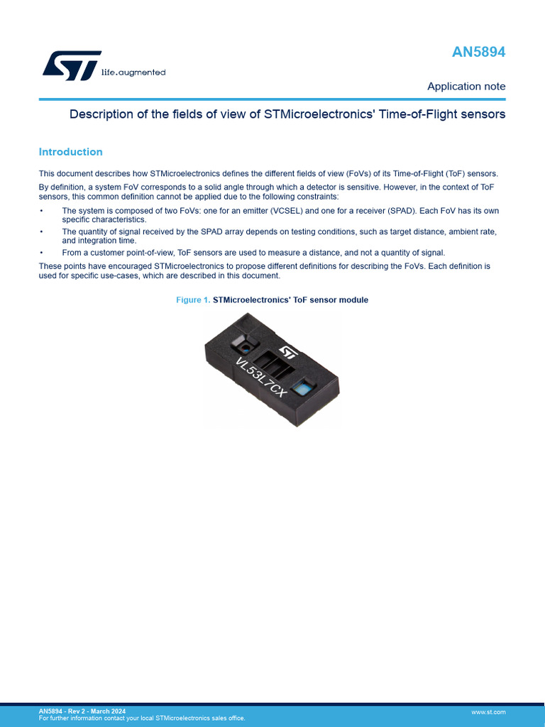 An5894 Description of The Fields of View of Stmicroelectronics ...