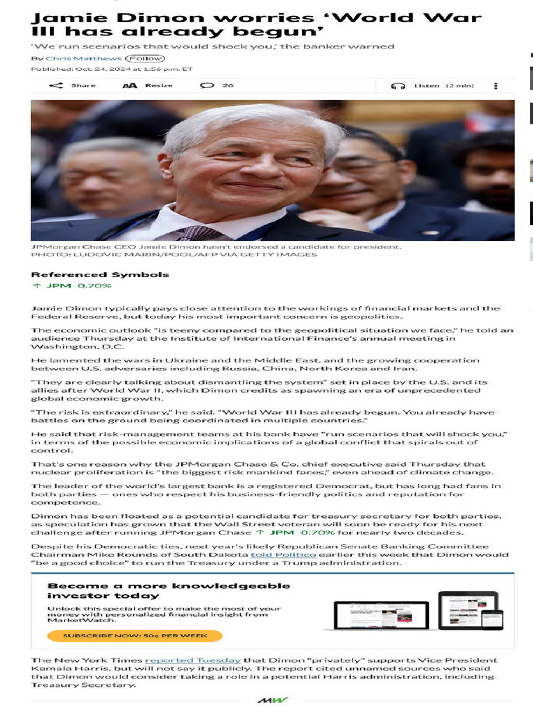 Jamie Dimon Worries World War III Has Already Begun' | PDF