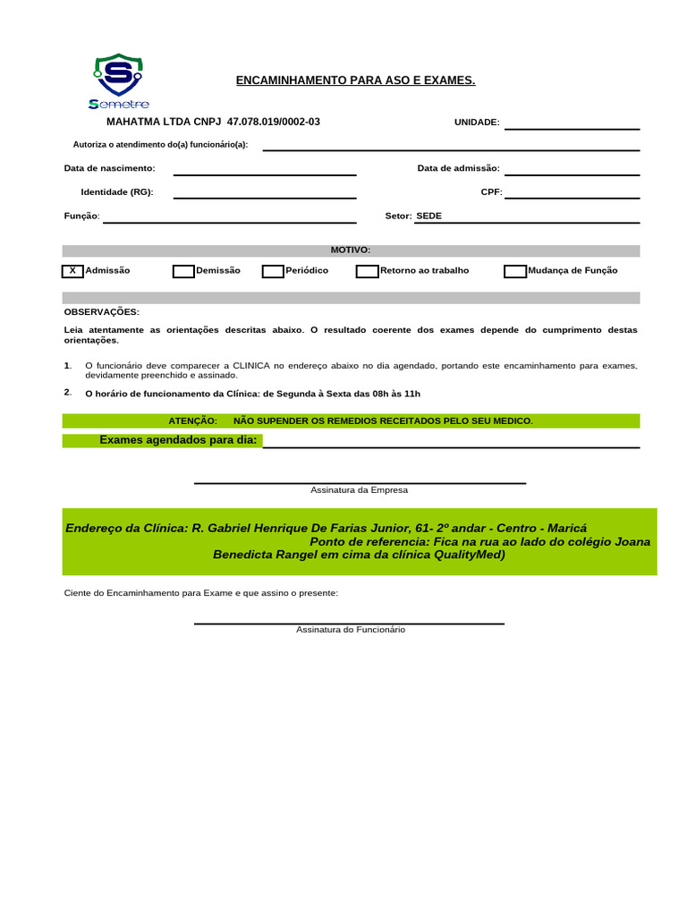 Encaminhamento Exames - Semetre | PDF