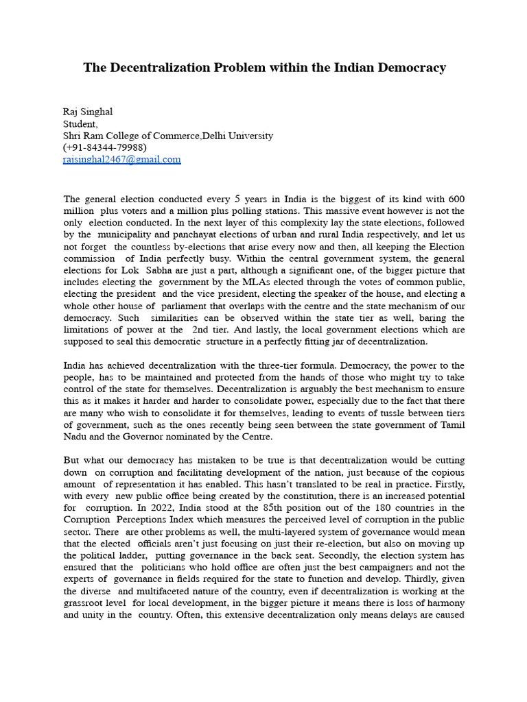 Decentralization Challenges in Indian Democracy | PDF | Elections ...