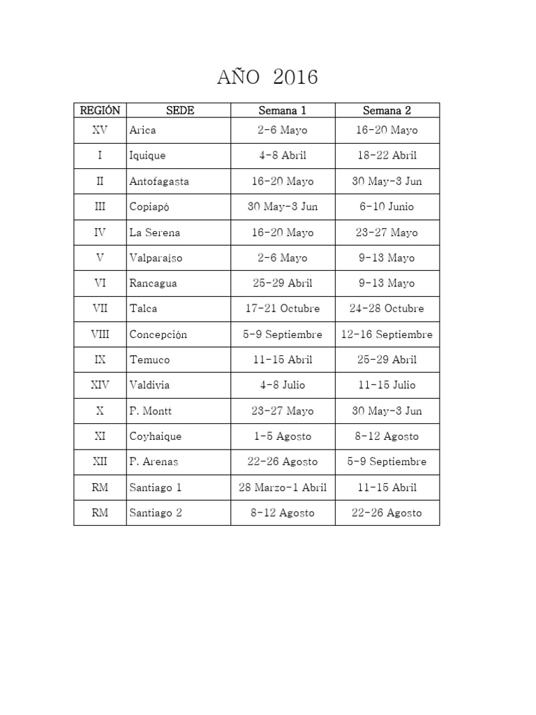 Calendario PYEP 2016 | PDF