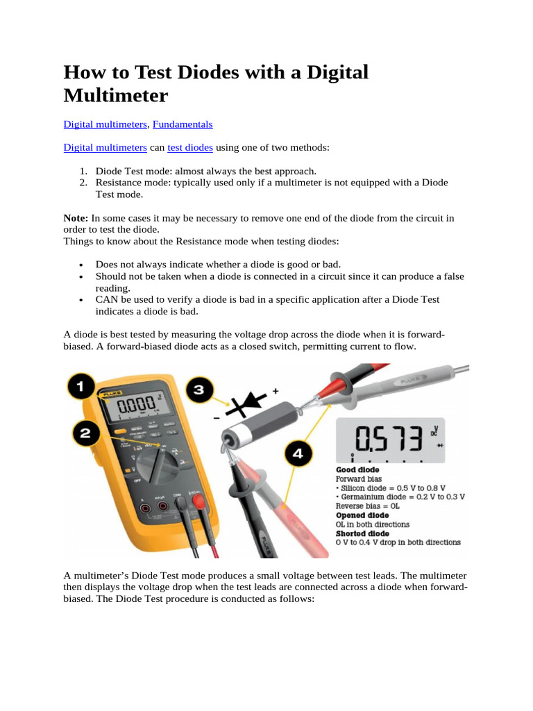 How To Test Diodes With A Digital Multimeter | PDF | Diode | P–N Junction