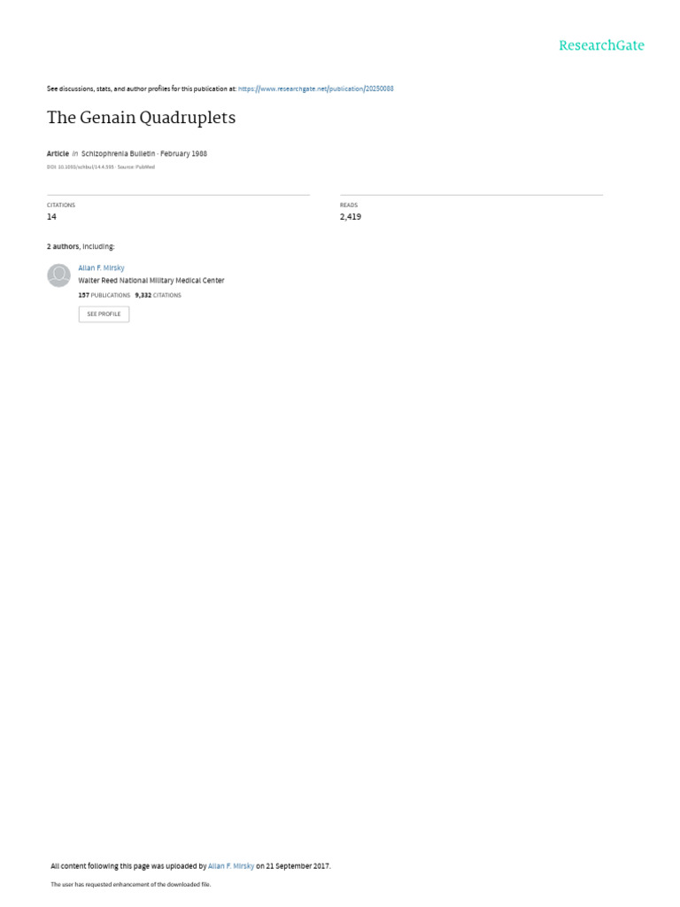 The Genain Quadruplets | PDF | Mental Disorder | Schizophrenia